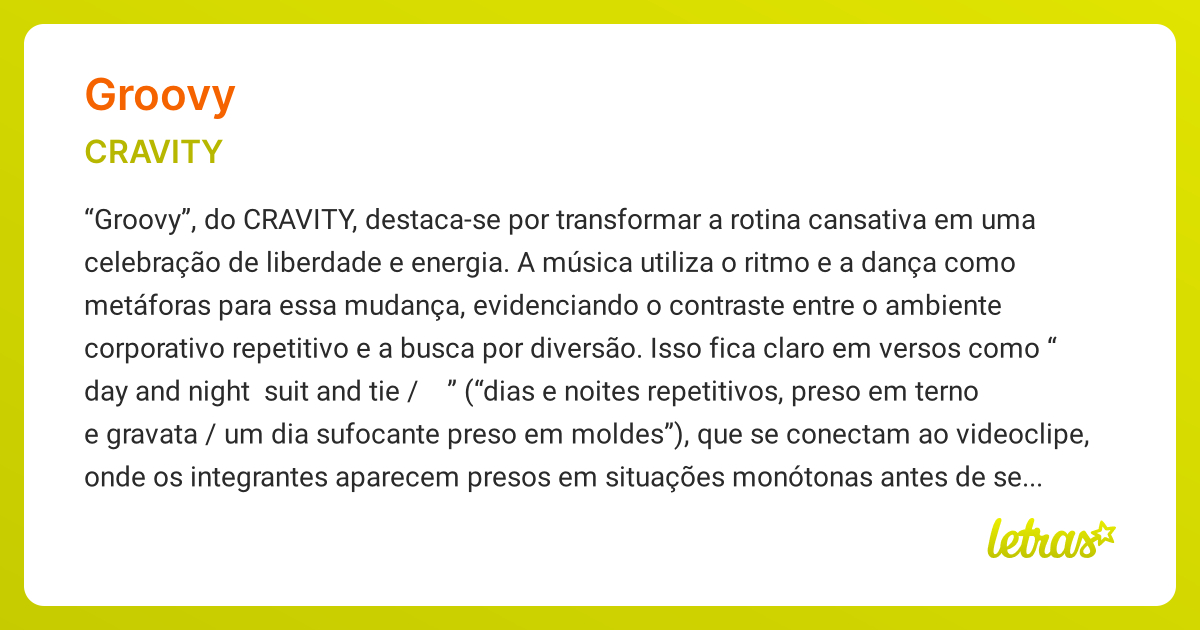 Significado da música GROOVY (CRAVITY) - LETRAS.MUS.BR