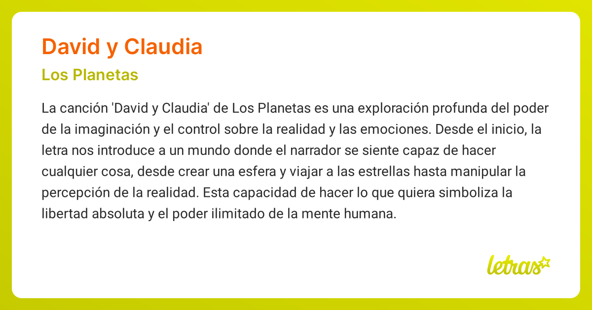 Significado de la canción DAVID Y CLAUDIA (Los Planetas) - LETRAS.COM