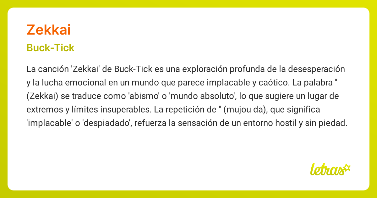 Significado de la canción ZEKKAI (Buck-Tick) - LETRAS.COM