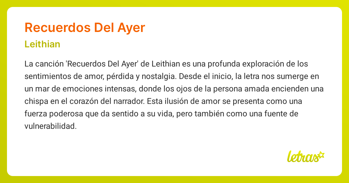 Significado de la canción RECUERDOS DEL AYER (Leithian) - LETRAS.COM