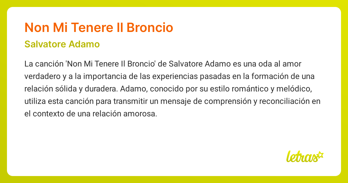 Significado de la canción NON MI TENERE IL BRONCIO (Salvatore Adamo ...