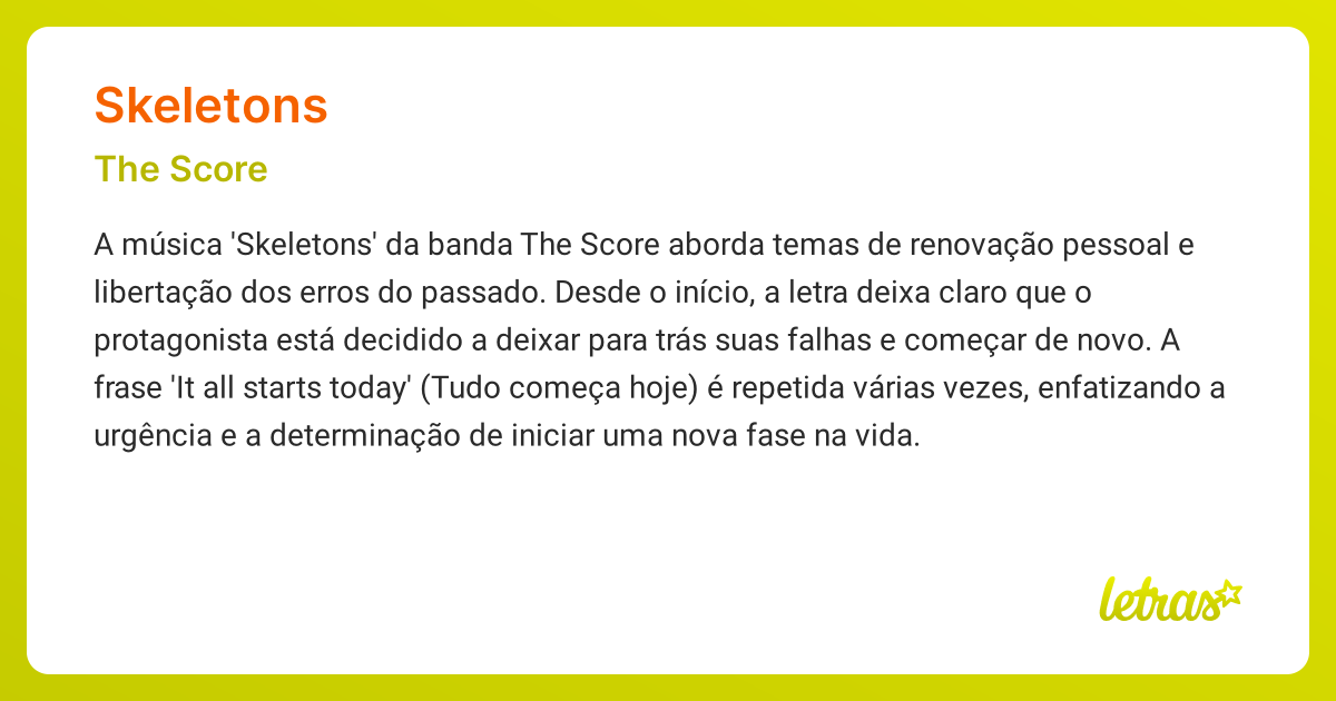Significado da música SKELETONS (The Score) - LETRAS.MUS.BR