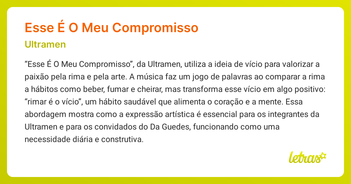 Significado da música ESSE É O MEU COMPROMISSO (Ultramen) - LETRAS.MUS.BR