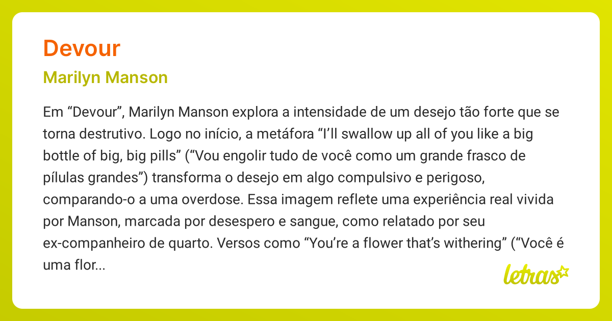 Significado da música DEVOUR (Marilyn Manson) - LETRAS.MUS.BR