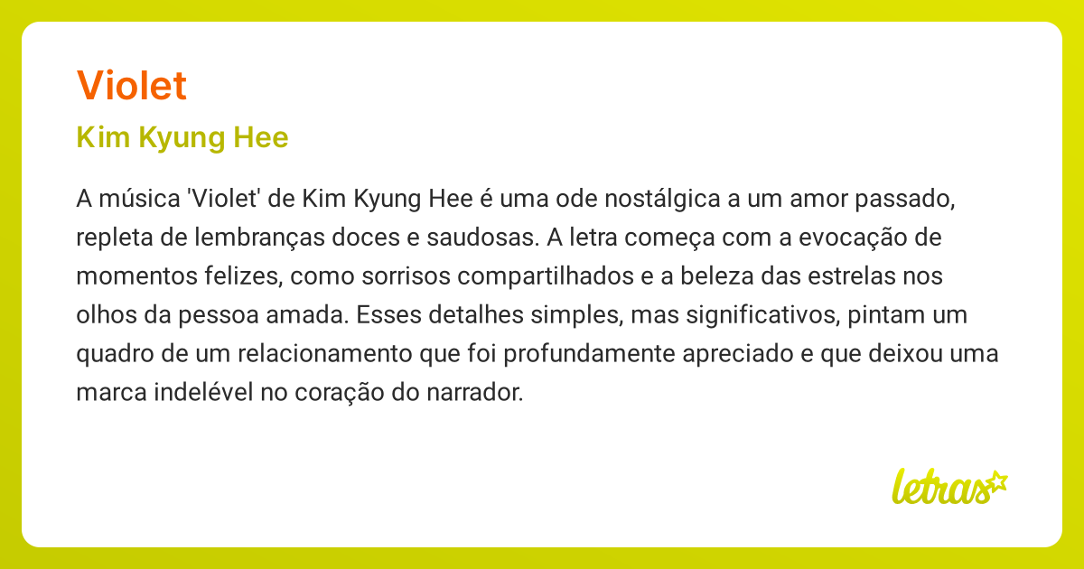 Significado da música VIOLET (Kim Kyung Hee) - LETRAS.MUS.BR