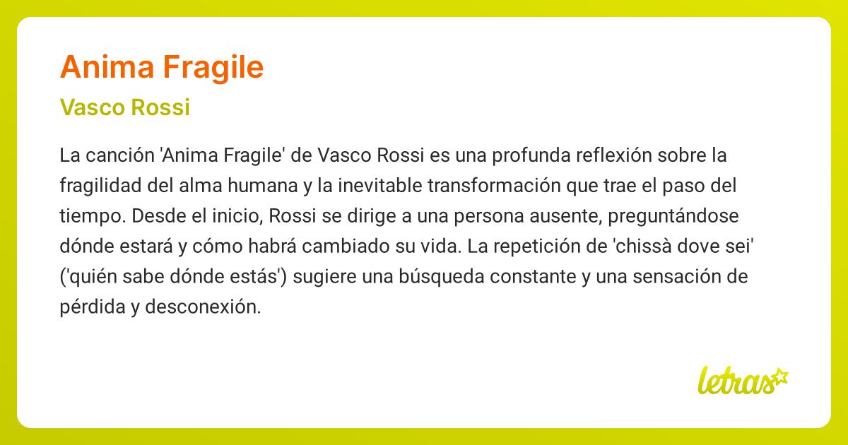 Significado de la canción ANIMA FRAGILE (Vasco Rossi) - LETRAS.COM