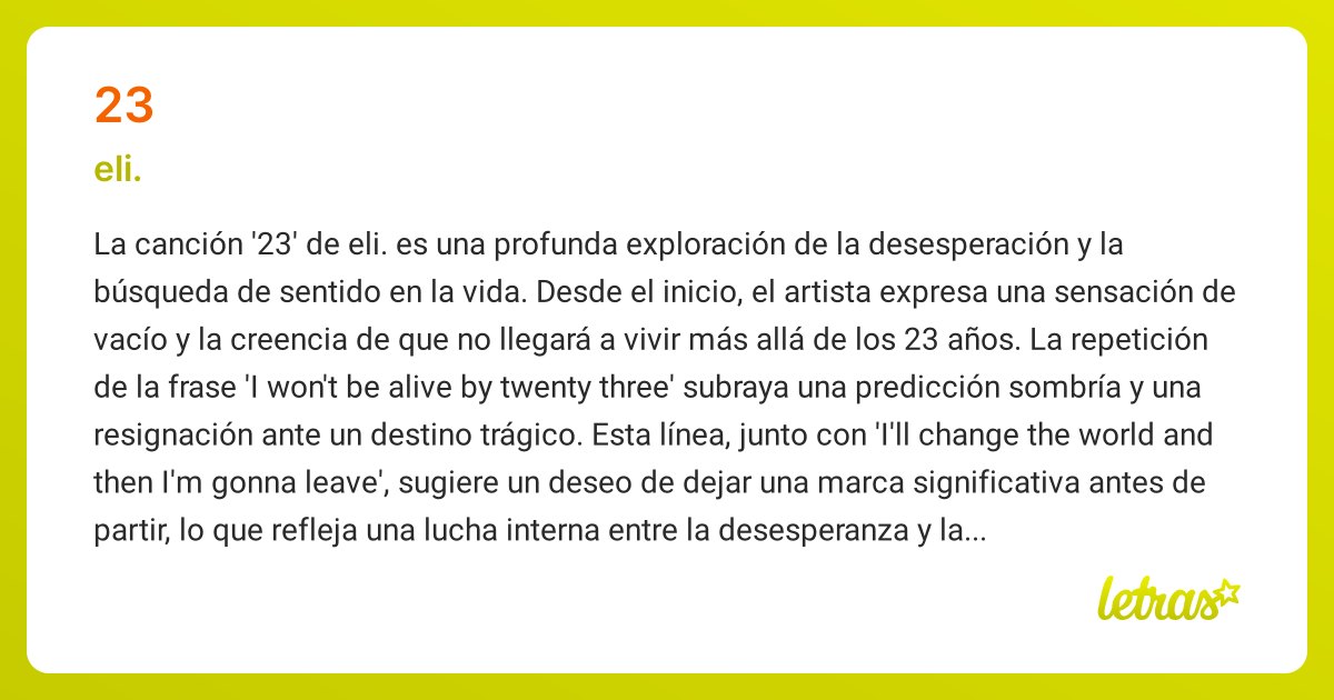 Significado de la canción 23 (eli.) - LETRAS.COM