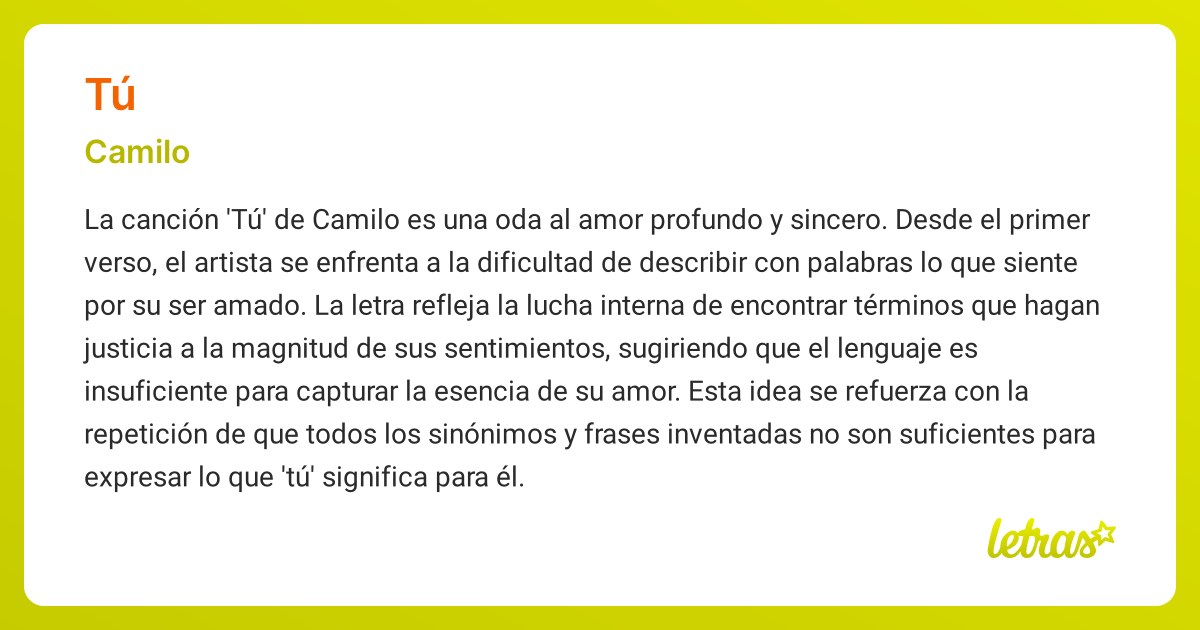 Significado de la canción TÚ (Camilo) - LETRAS.COM