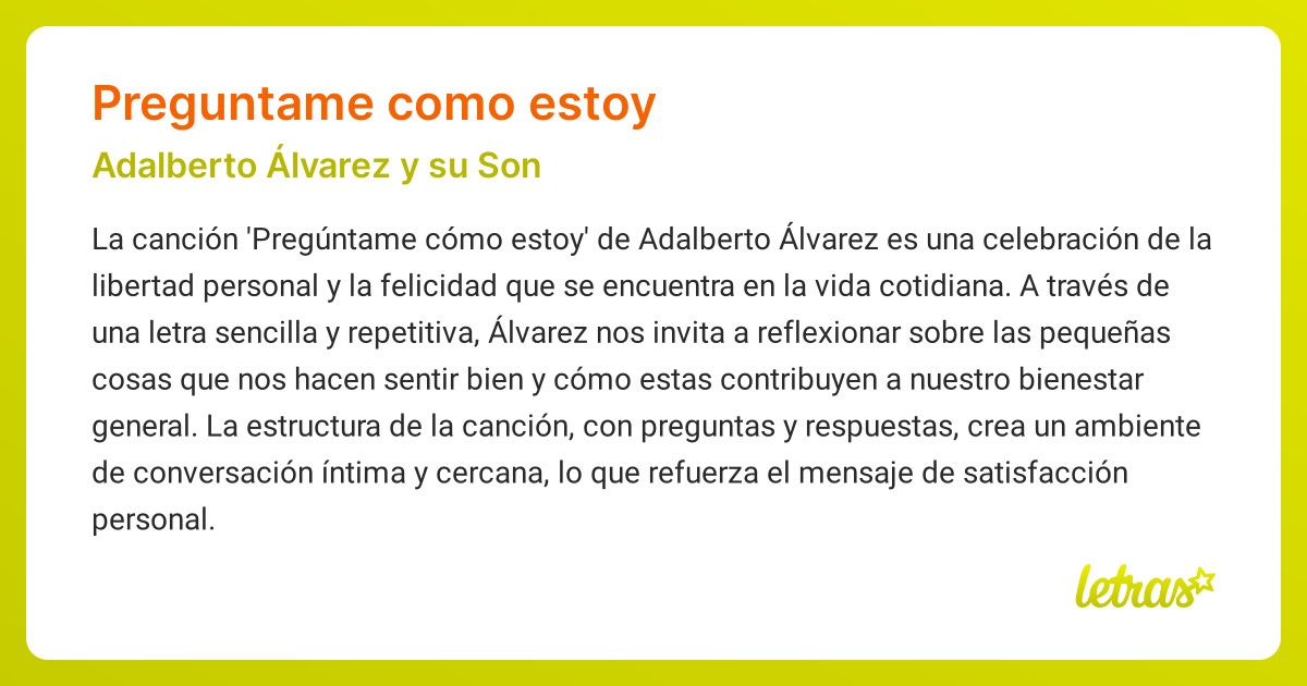 Significado de la canción PREGUNTAME COMO ESTOY (Adalberto Álvarez y su ...