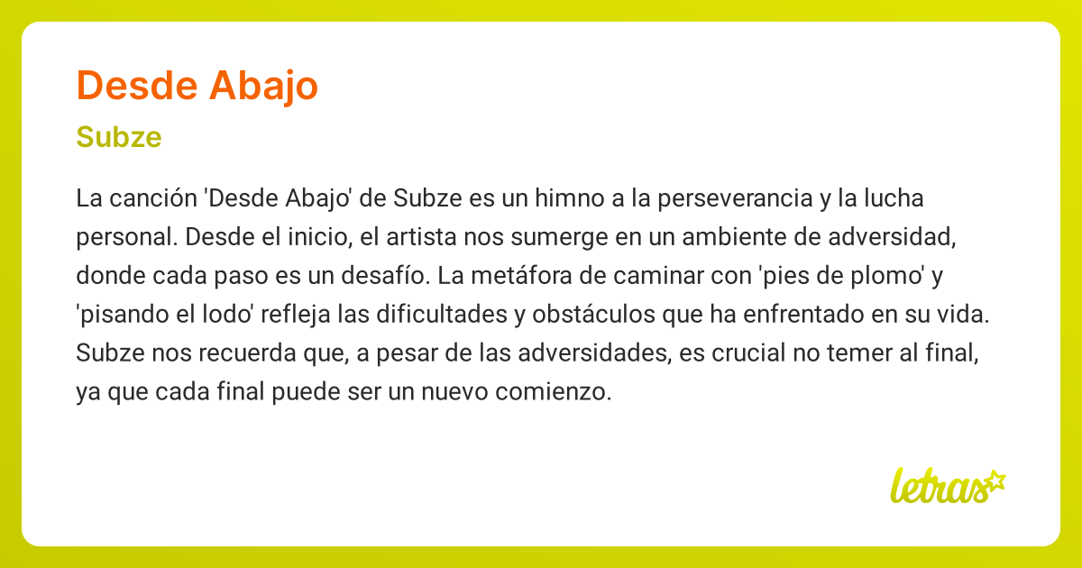 Significado de la canción DESDE ABAJO (Subze) - LETRAS.COM