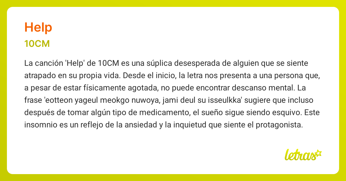 Significado de la canción HELP (10CM) - LETRAS.COM