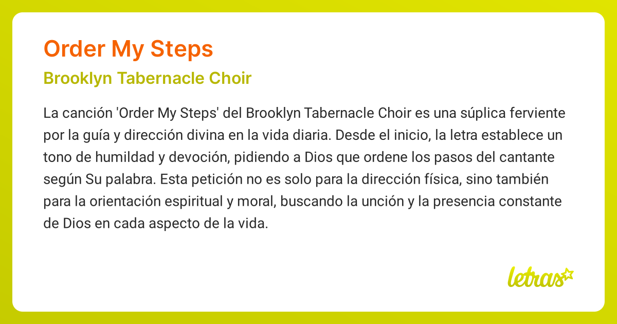 Significado de la canción ORDER MY STEPS (Brooklyn Tabernacle Choir ...