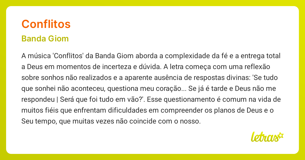 Significado da música CONFLITOS (Banda Giom) - LETRAS.MUS.BR