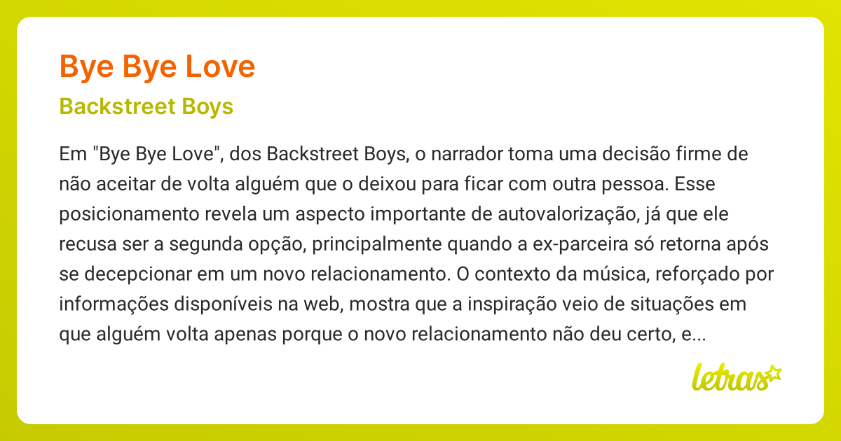 Significado da música BYE BYE LOVE (Backstreet Boys) - LETRAS.MUS.BR