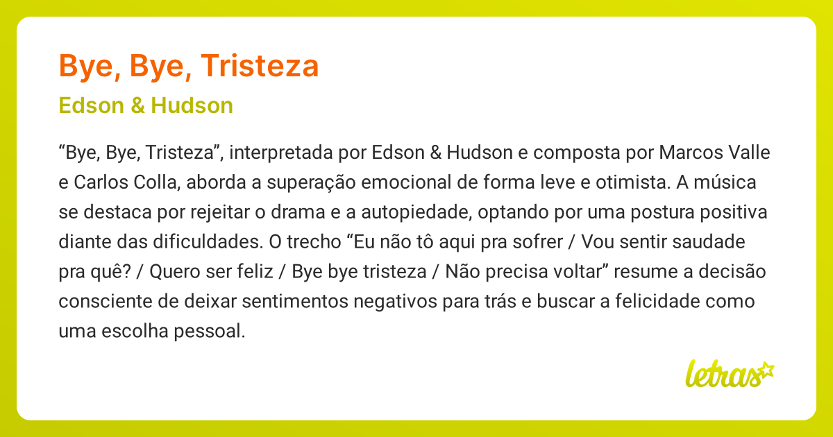 Significado da música BYE, BYE, TRISTEZA (Edson & Hudson) - LETRAS.MUS.BR