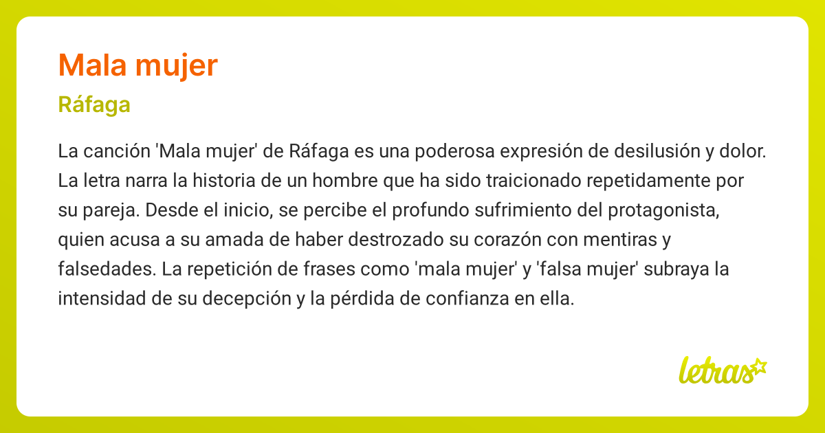 Significado de la canción MALA MUJER (Ráfaga) - LETRAS.COM