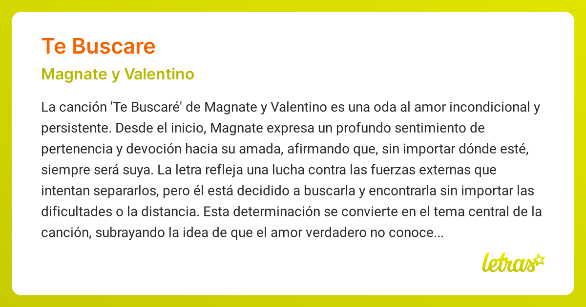 Significado de la canción TE BUSCARE (Magnate y Valentino) - LETRAS.COM