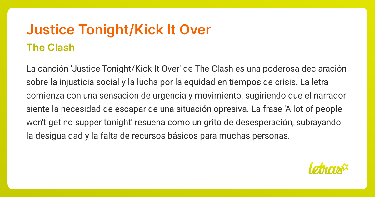 Significado de la canción JUSTICE TONIGHT/KICK IT OVER (The Clash ...