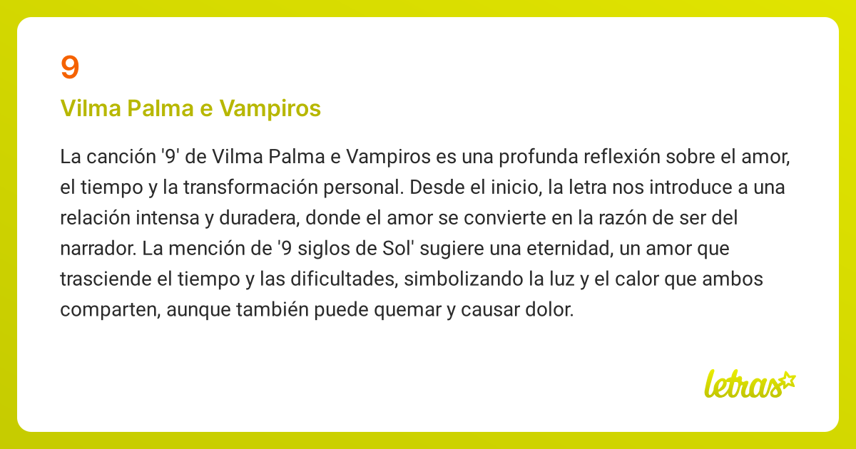 Significado de la canción 9 (Vilma Palma e Vampiros) - LETRAS.COM