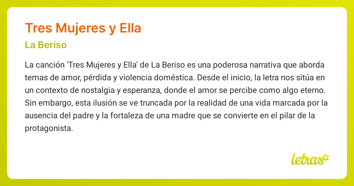 Significado de la canción TRES MUJERES Y ELLA (La Beriso) - LETRAS.COM