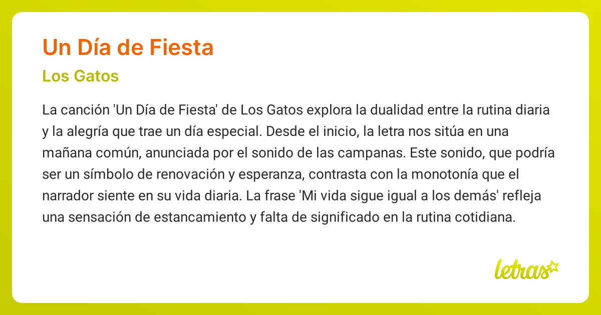 Significado de la canción UN DÍA DE FIESTA (Los Gatos) - LETRAS.COM
