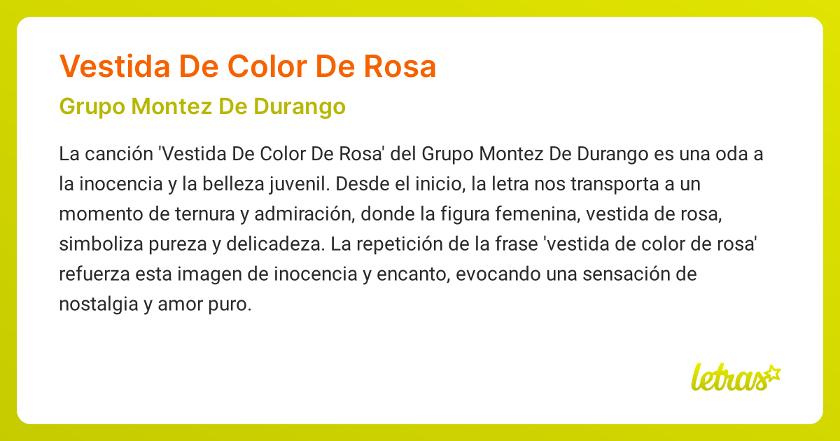 Significado de la canción VESTIDA DE COLOR DE ROSA (Grupo Montez De ...