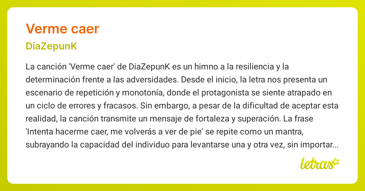 Significado de la canción VERME CAER (DiaZepunK) - LETRAS.COM