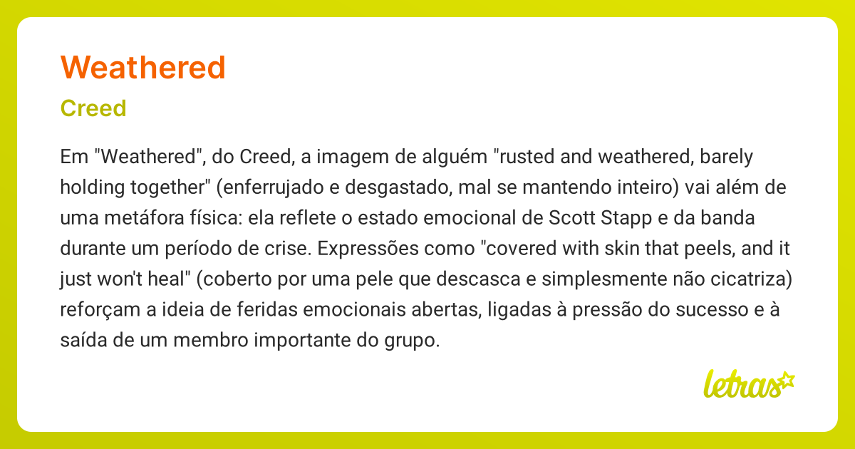 Significado da música WEATHERED (Creed) - LETRAS.MUS.BR