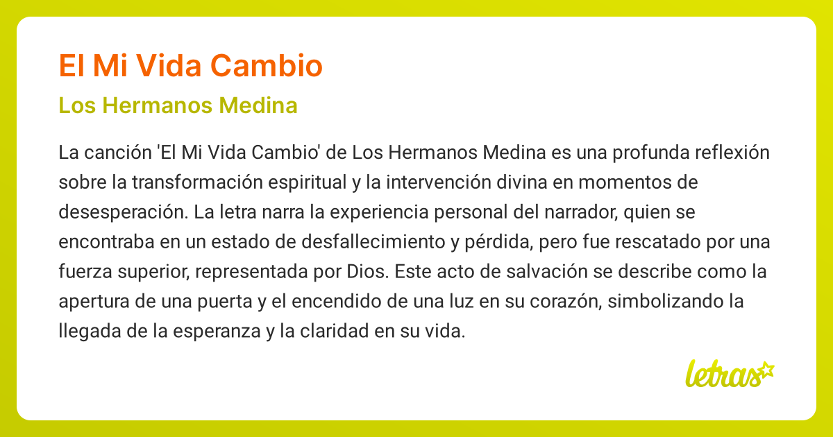 Significado de la canción EL MI VIDA CAMBIO (Los Hermanos Medina ...