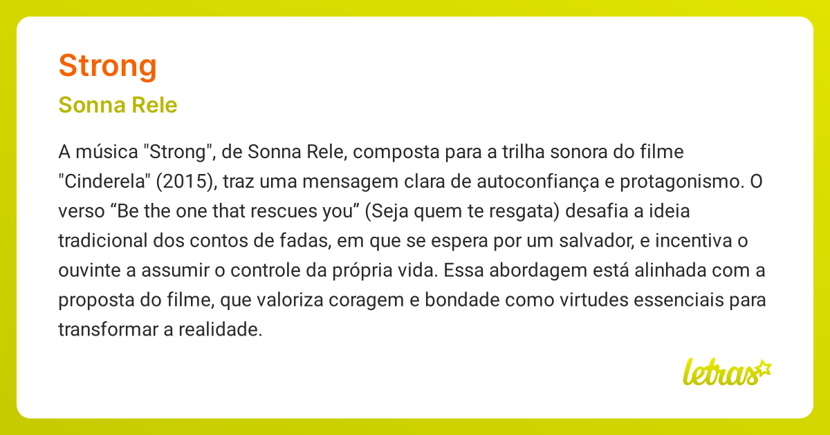 Significado da música STRONG (Sonna Rele) - LETRAS.MUS.BR