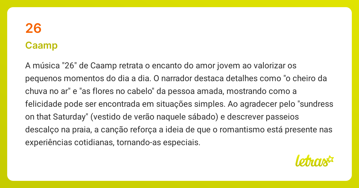 Significado da música 26 (Caamp) - LETRAS.MUS.BR