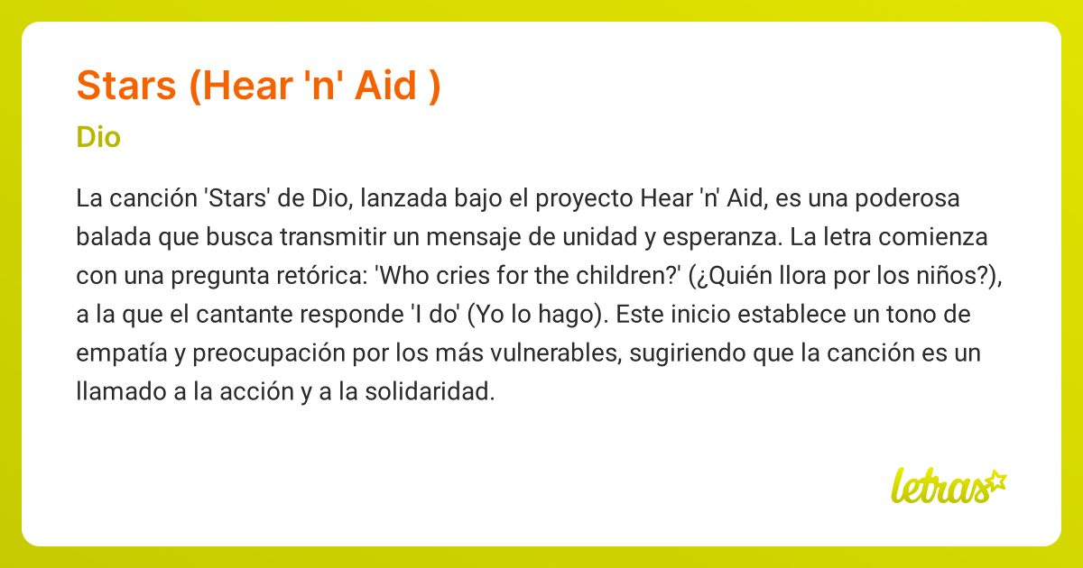 Significado de la canción STARS (HEAR 'N' AID ) (Dio) - LETRAS.COM