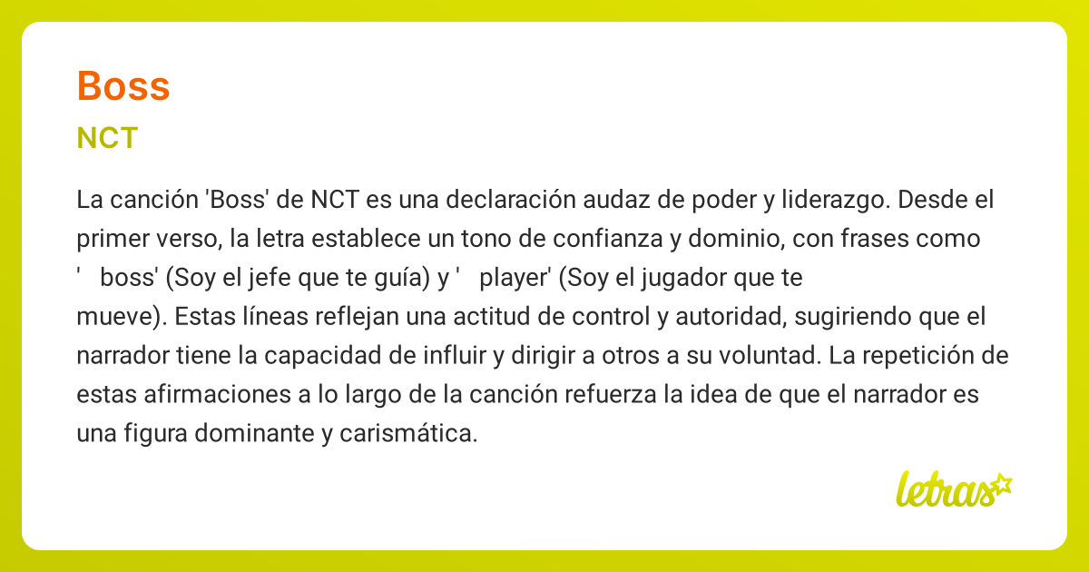 Significado de la canción BOSS (NCT) - LETRAS.COM