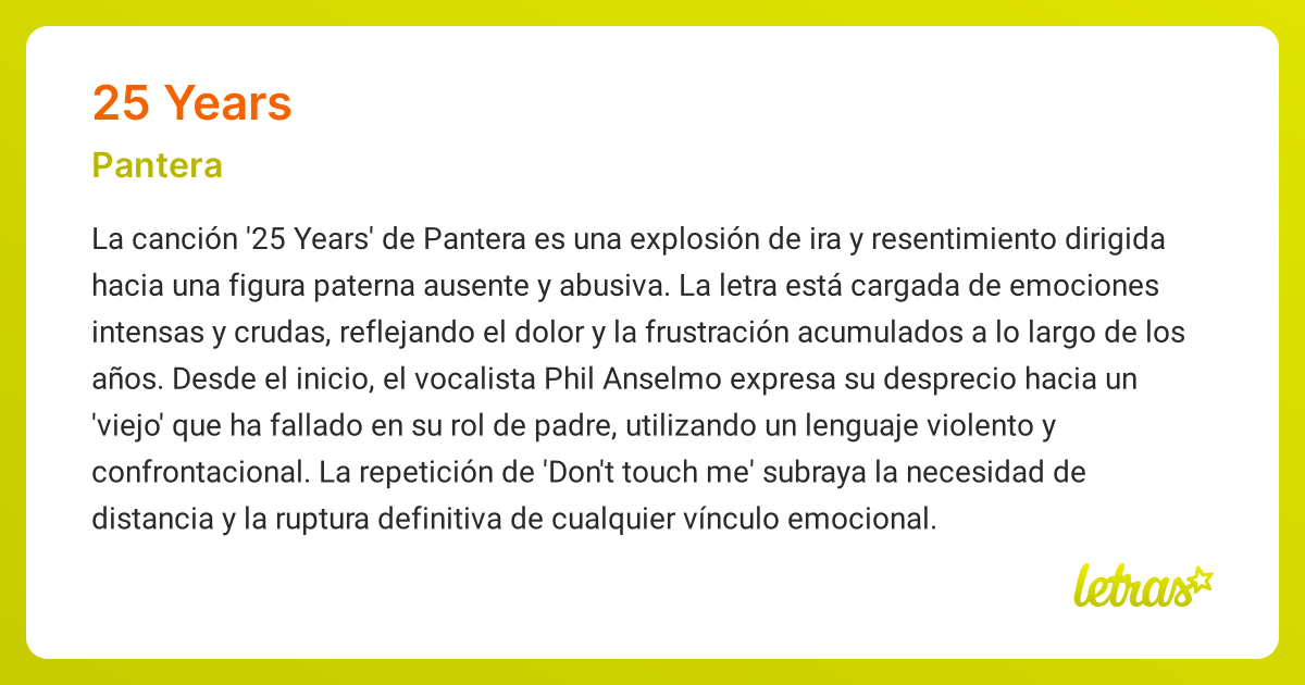 Significado de la canción 25 YEARS (Pantera) - LETRAS.COM