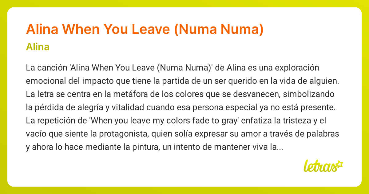 Significado de la canción Alina When You Leave (Numa Numa) (Alina ...