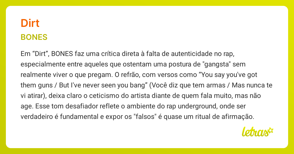 Significado da música DIRT (BONES) - LETRAS.MUS.BR