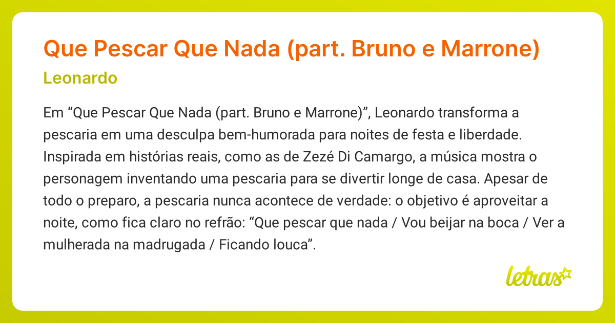Significado da música Que Pescar Que Nada (part. Bruno e Marrone ...