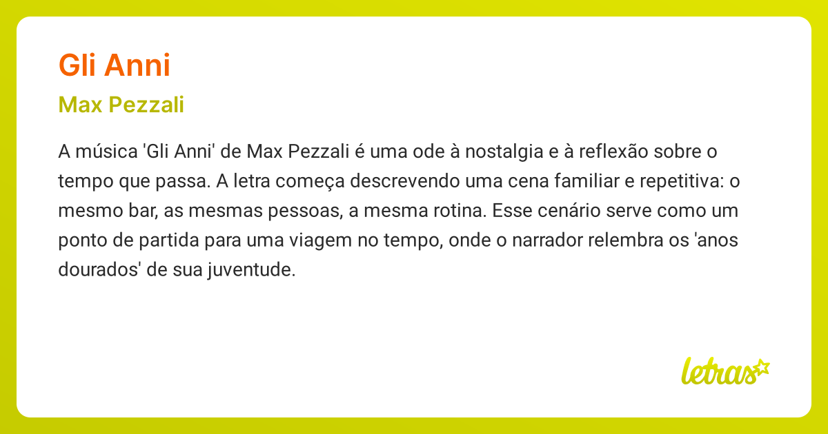 Significado da música GLI ANNI (Max Pezzali) - LETRAS.MUS.BR