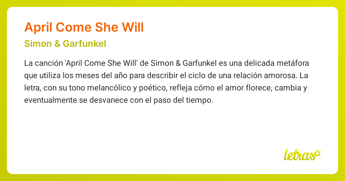 Significado de la canción APRIL COME SHE WILL (Simon & Garfunkel ...