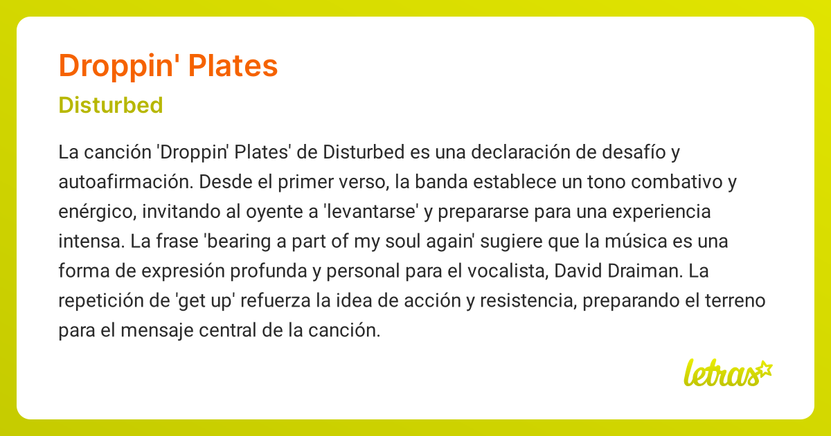 Significado de la canción DROPPIN' PLATES (Disturbed) - LETRAS.COM