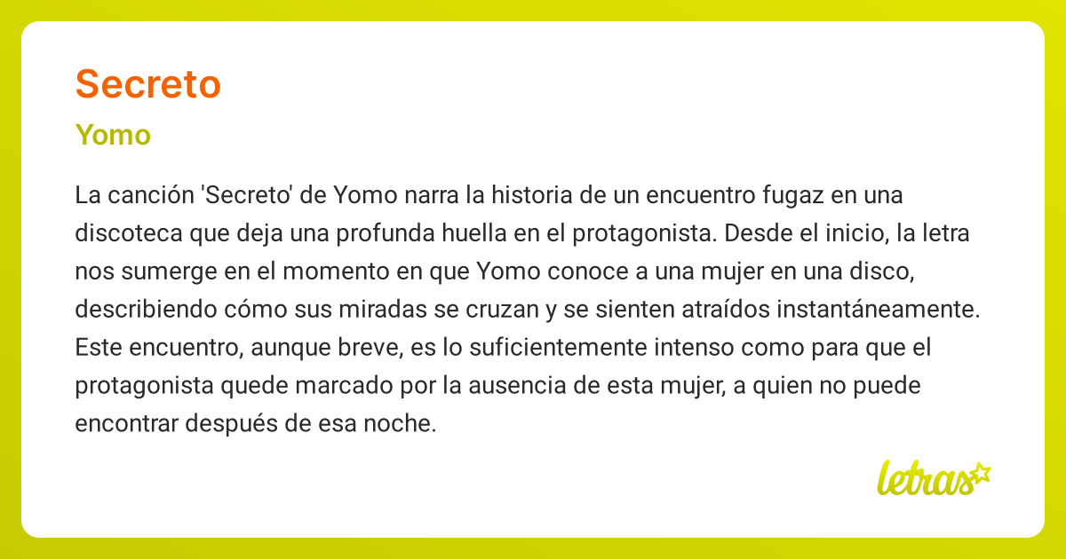 Significado de la canción SECRETO (Yomo) - LETRAS.COM