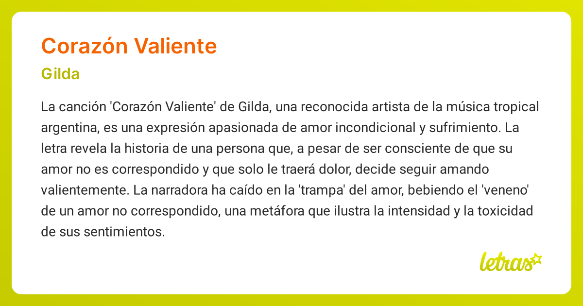 Significado de la canción CORAZÓN VALIENTE (Gilda) - LETRAS.COM