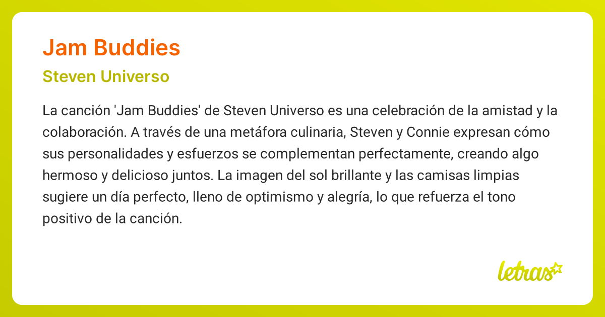 Significado de la canción JAM BUDDIES (Steven Universo) - LETRAS.COM