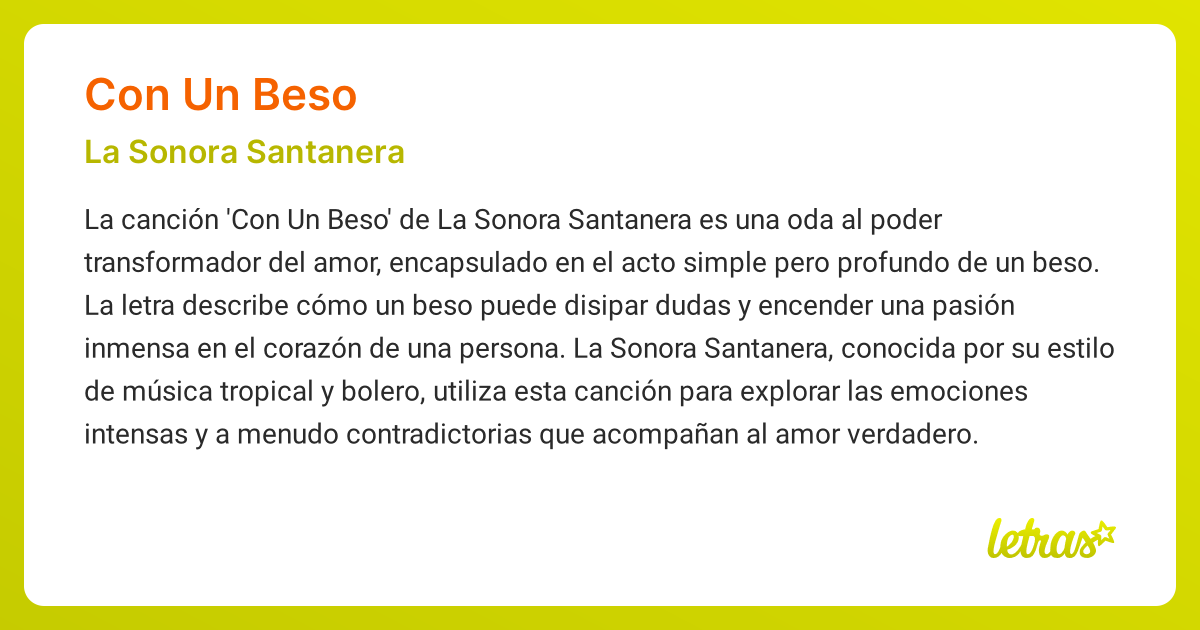Significado de la canción CON UN BESO (La Sonora Santanera) - LETRAS.COM