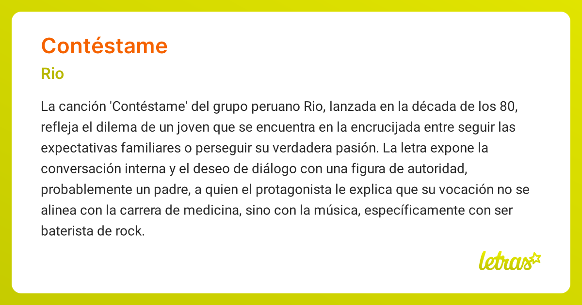 Significado de la canción CONTÉSTAME (Rio) - LETRAS.COM
