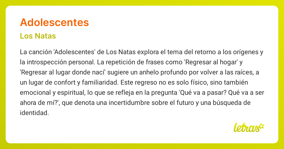 Significado de la canción ADOLESCENTES (Los Natas) - LETRAS.COM