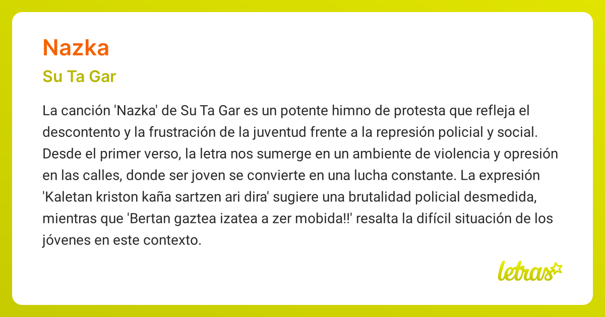Significado de la canción NAZKA (Su Ta Gar) - LETRAS.COM