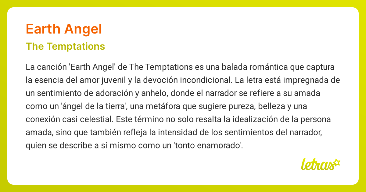 Significado de la canción EARTH ANGEL (The Temptations) - LETRAS.COM
