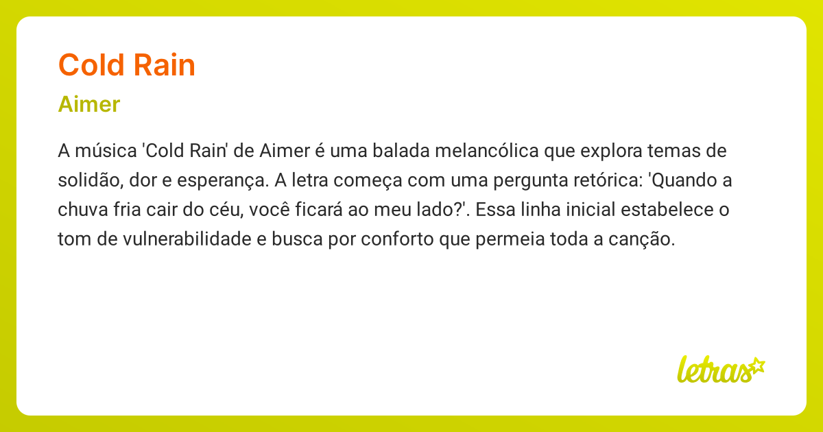 Significado da música COLD RAIN (Aimer) - LETRAS.MUS.BR