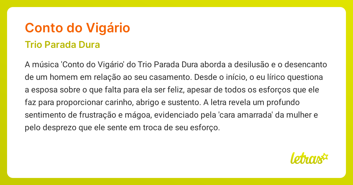 Significado da música CONTO DO VIGÁRIO (Trio Parada Dura) - LETRAS.MUS.BR